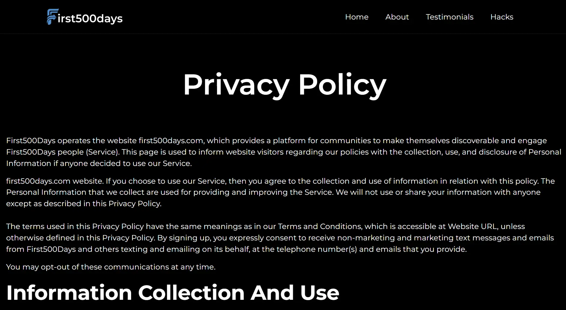 Privacy Policy | First500days: Your Partner in Turning Your Ideas into Reality
